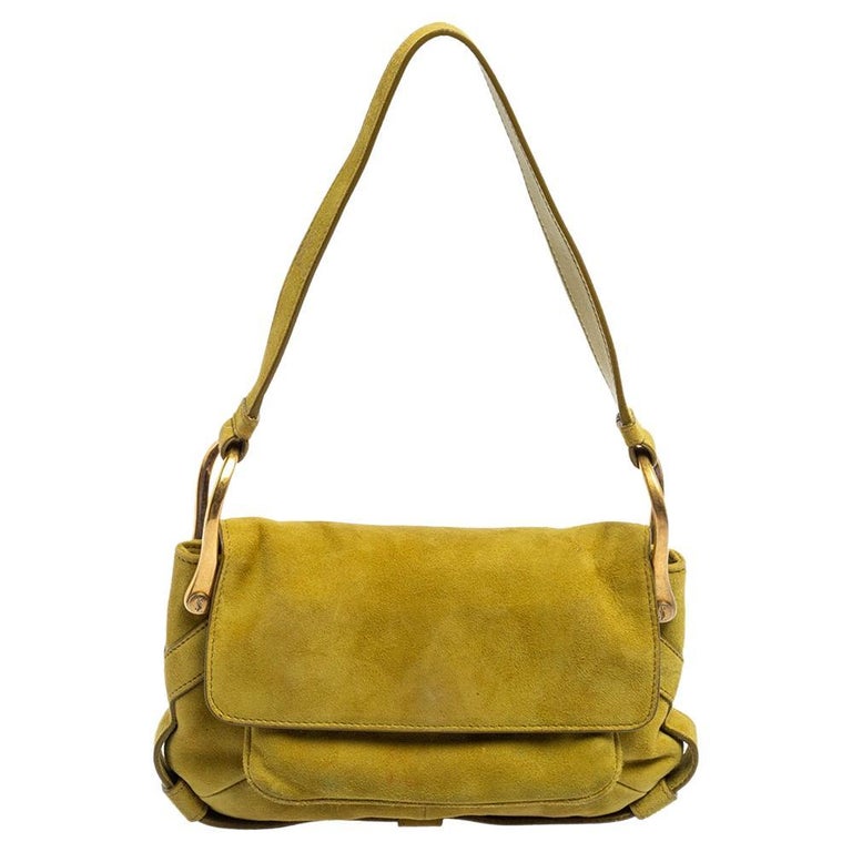 Yves Saint Laurent Green Suede Flap Shoulder Bag at 1stDibs