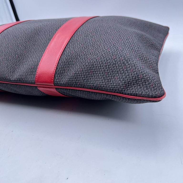 Yves Saint Laurent Grey and Red Textured Vinyl Canvas Tote Bag For Sale ...