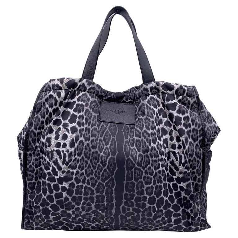 Yves Saint Laurent Grey Animalier Leopard Nylon Large Tote Bag For Sale ...