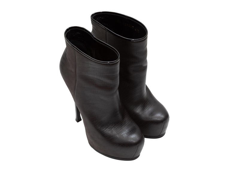 Yves Saint Laurent Grey Embossed Platform Ankle Boots For Sale at 1stDibs