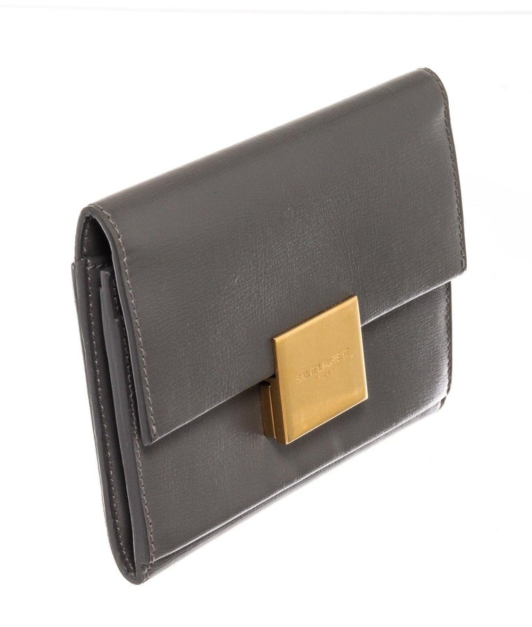 Yves Saint Laurent Grey Smooth Leather Tab Wallet with leather, gold ...