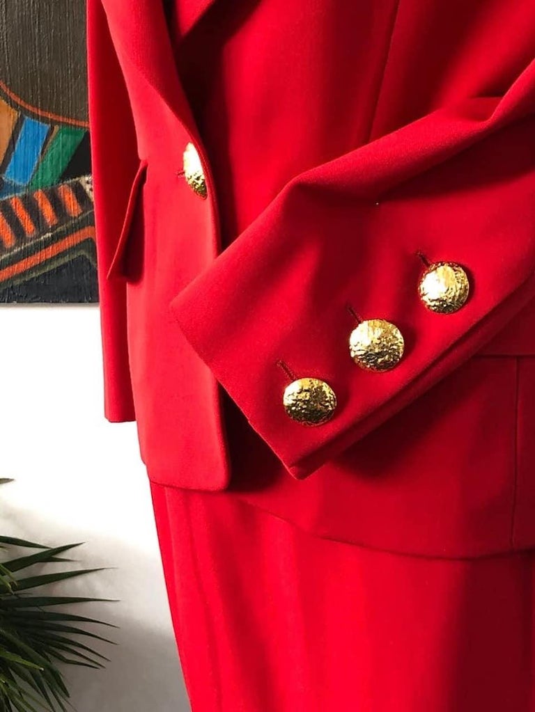 YVES SAINT-LAURENT Haute Couture 64534 Red Single Breasted Jacket Suit ...