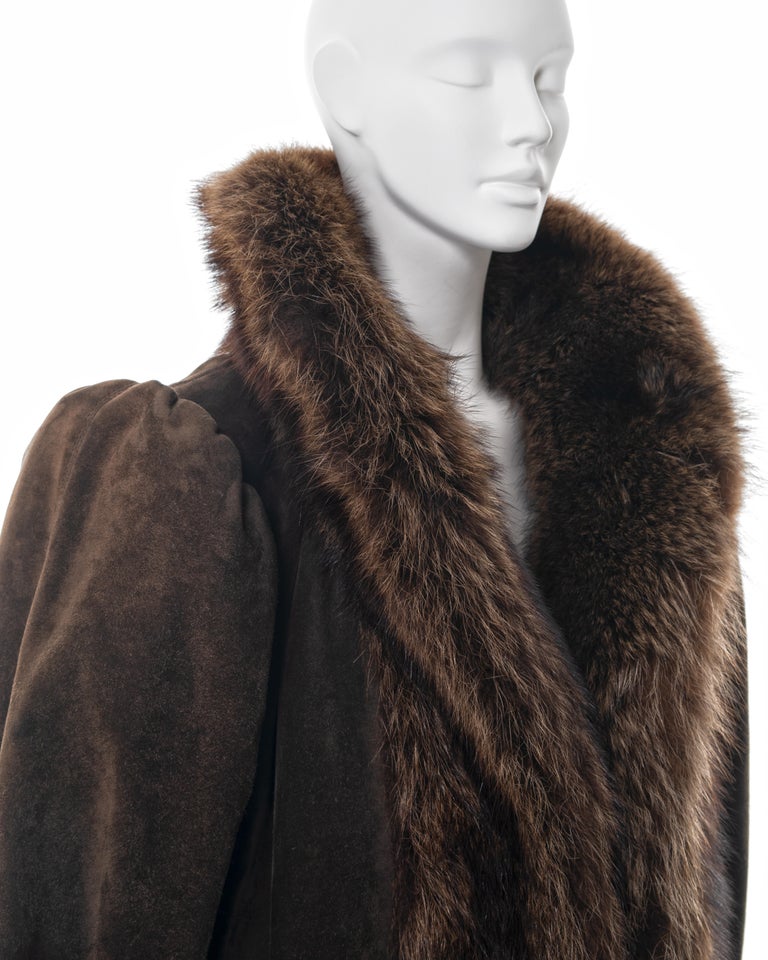 Yves Saint Laurent Haute Couture brown suede and fur cocoon coat, fw ...