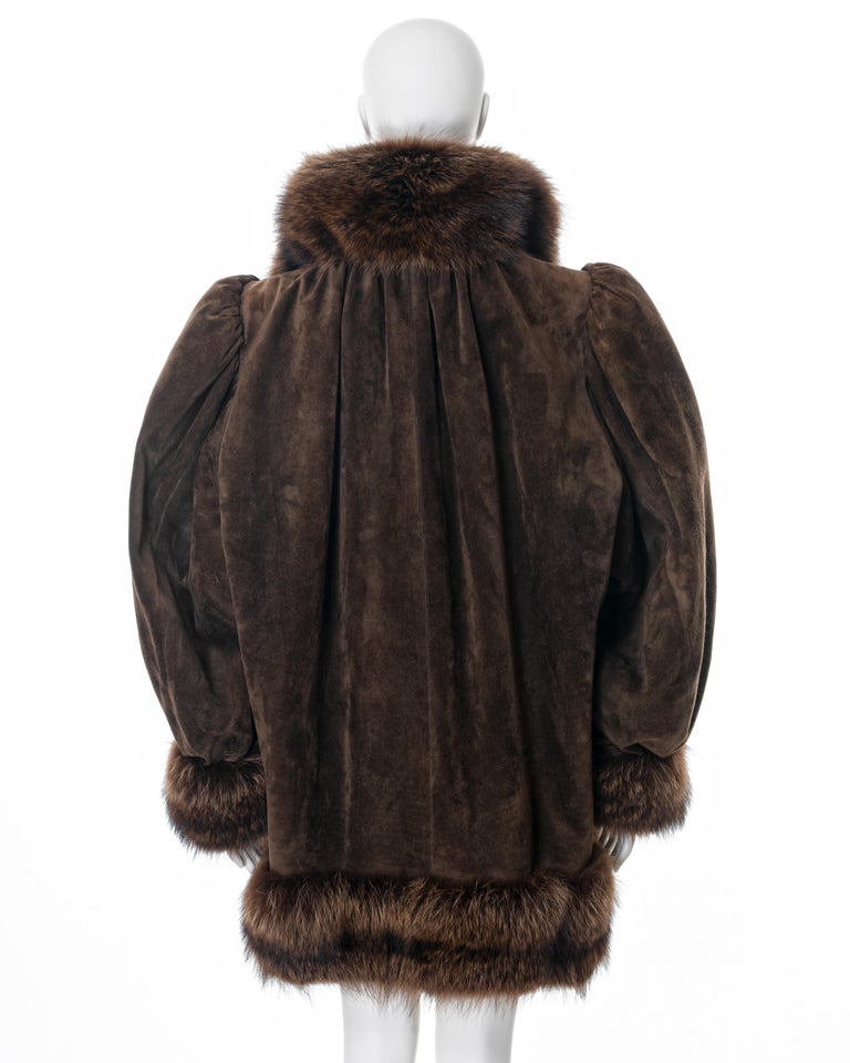 Yves Saint Laurent Haute Couture brown suede and fur cocoon coat, fw ...