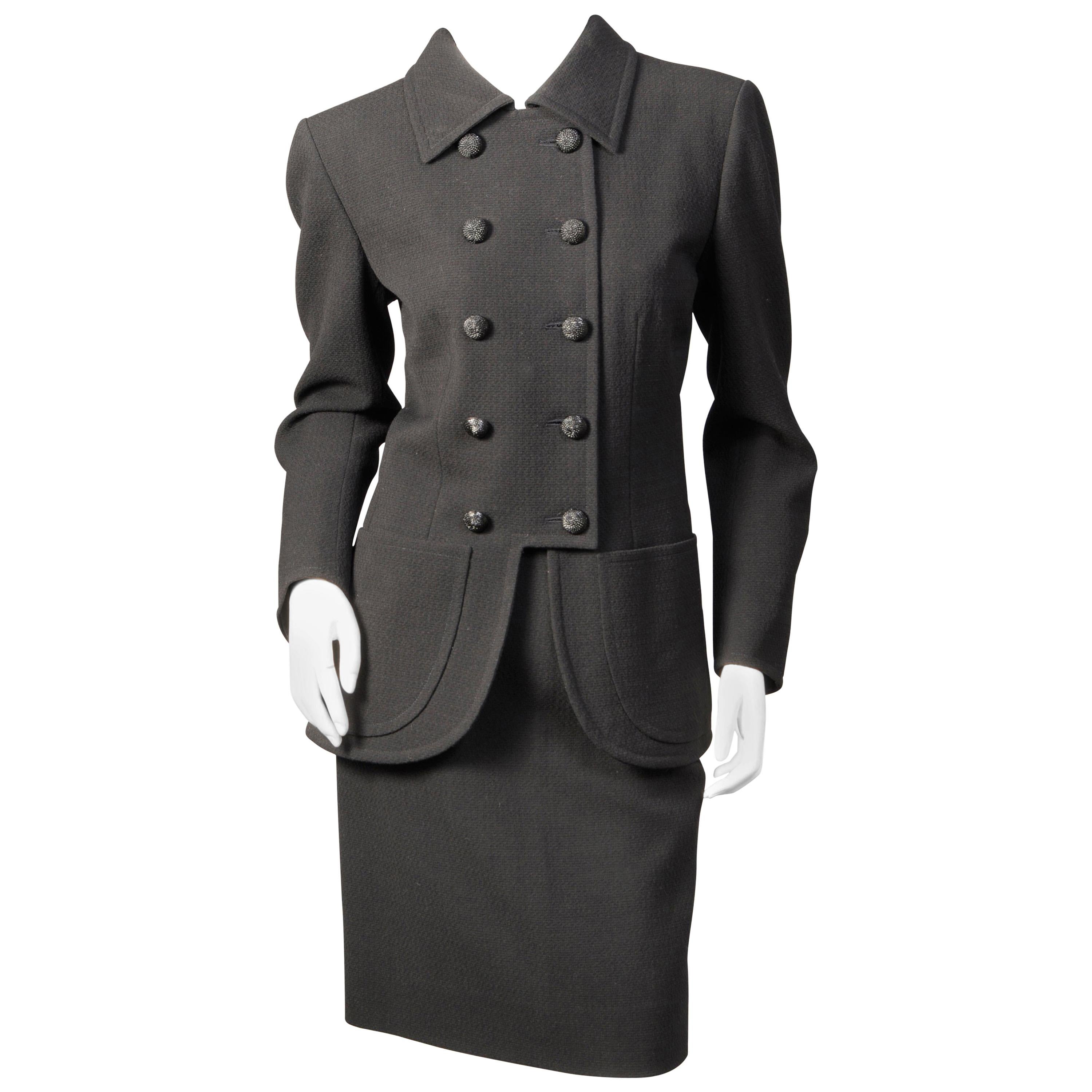 1980's Yves Saint Laurent YSL Red and Black Couture Label Suit For Sale ...