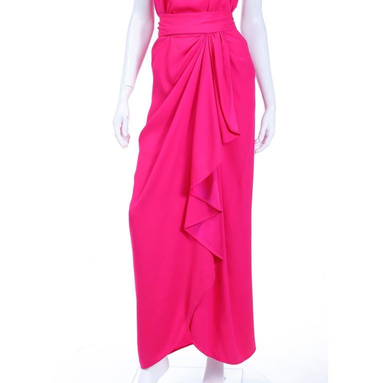 Yves Saint Laurent Haute Couture Pink Silk 2 Pc Evening Dress w Ruffled ...