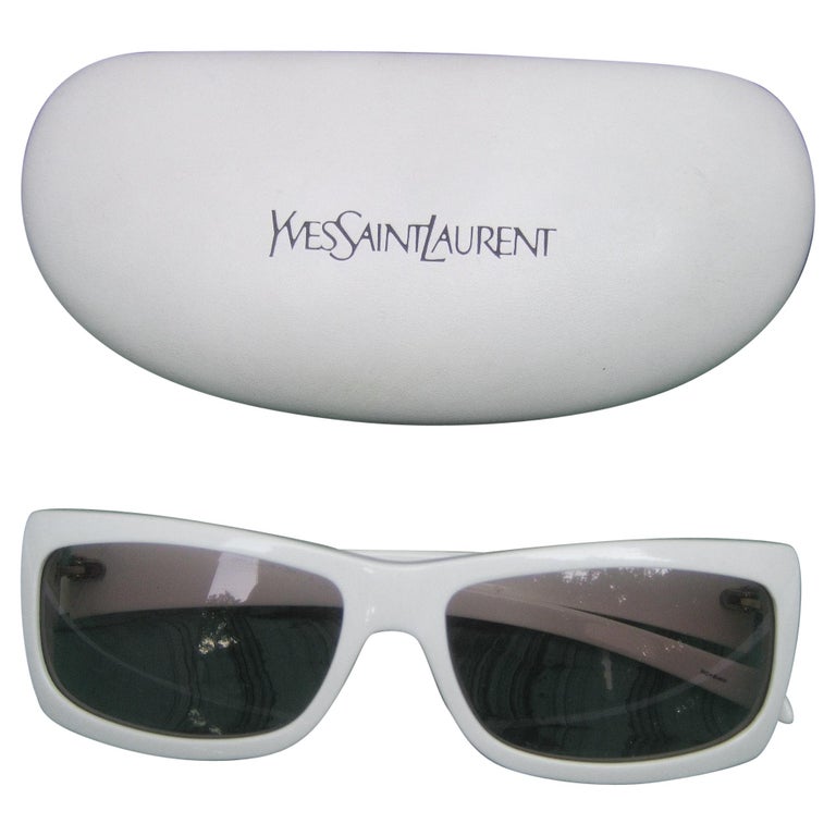 Yves Saint Laurent Italian White Plastic Frame Sunglasses in YSL Case c ...