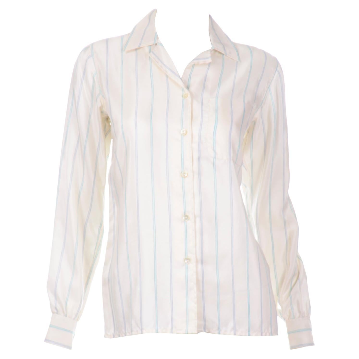 1970's Yves Saint Laurent Plaid Silk Peasant Blouse at 1stDibs