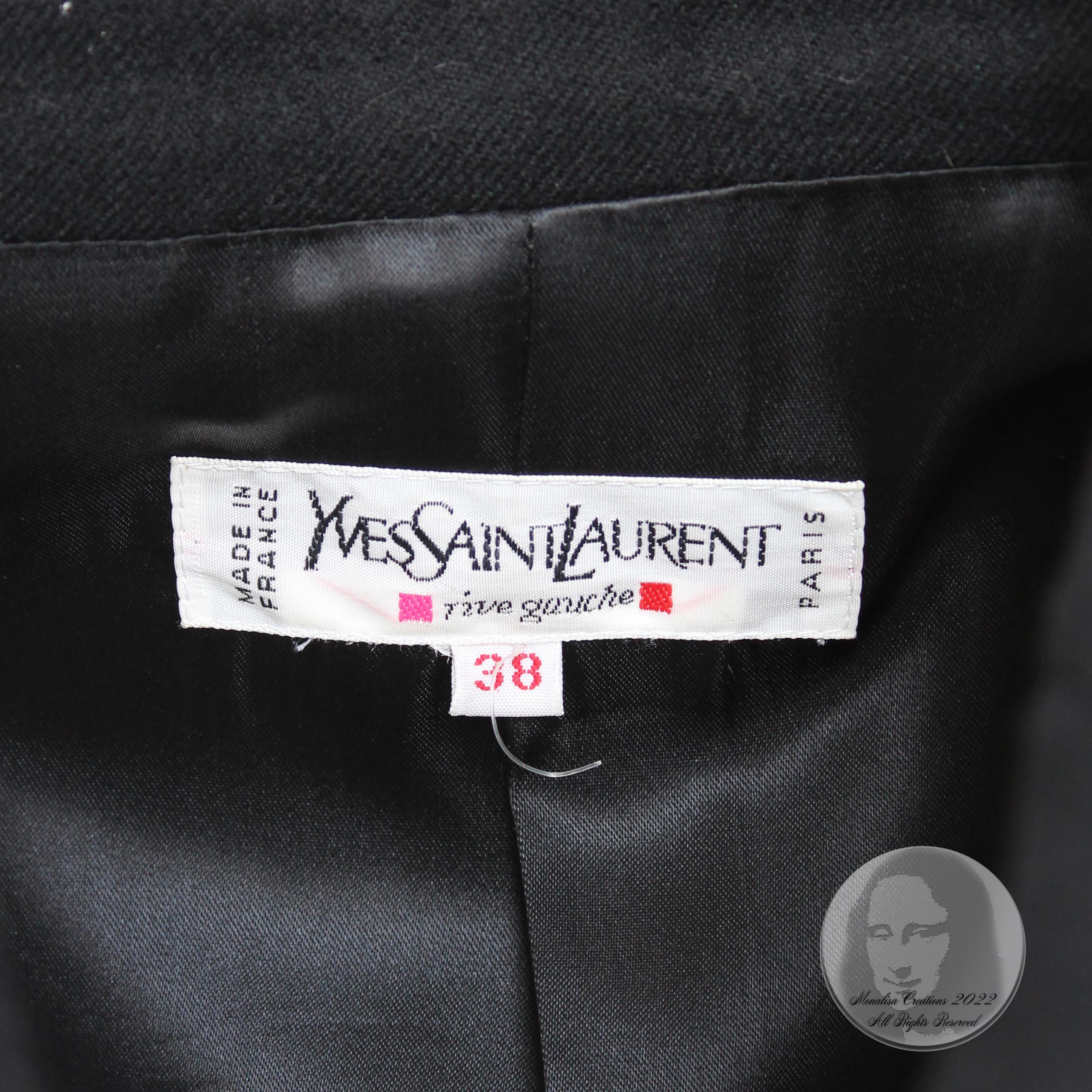 Yves Saint Laurent Jacket Black Wool Double Breasted Pea Coat Style ...