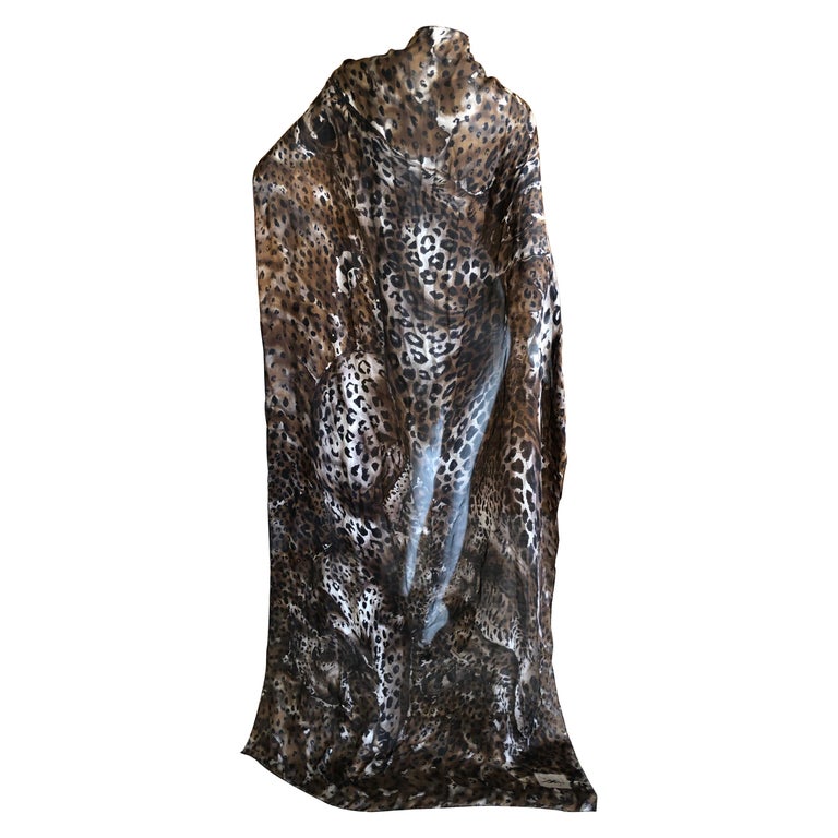 Yves Saint Laurent Large Leopard Print Silk Shawl For Sale at 1stDibs