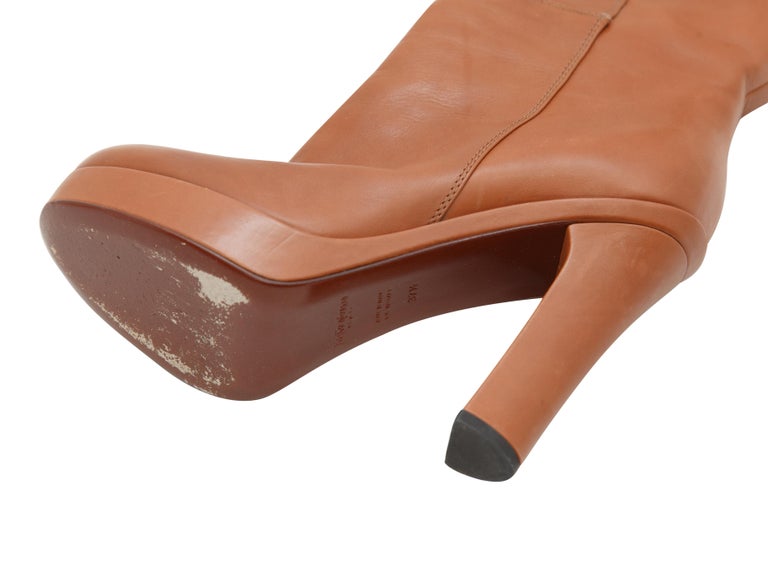 Yves Saint Laurent Leather Tan Platform Boots For Sale at 1stDibs