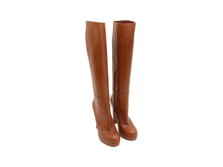 Yves Saint Laurent Leather Tan Platform Boots For Sale at 1stDibs