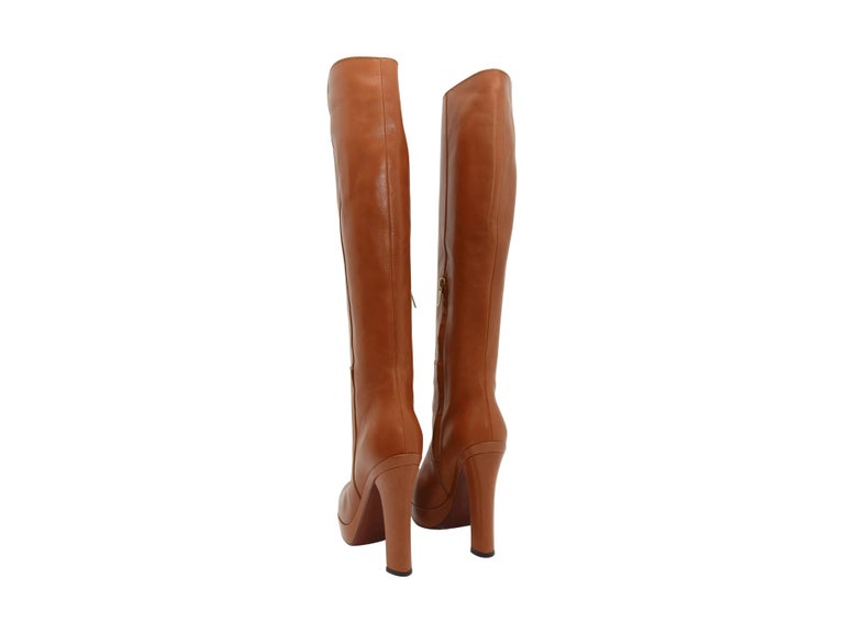 Yves Saint Laurent Leather Tan Platform Boots For Sale at 1stDibs