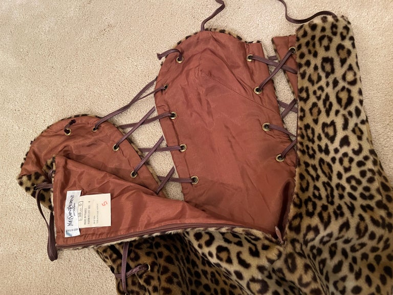 YVES SAINT LAURENT leopard corset lace up mini dress vintage at 1stDibs