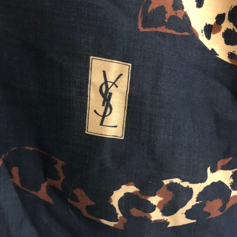 Yves Saint Laurent Leopard Motif Scarf Oversized Shawl Silk Wool Blend ...