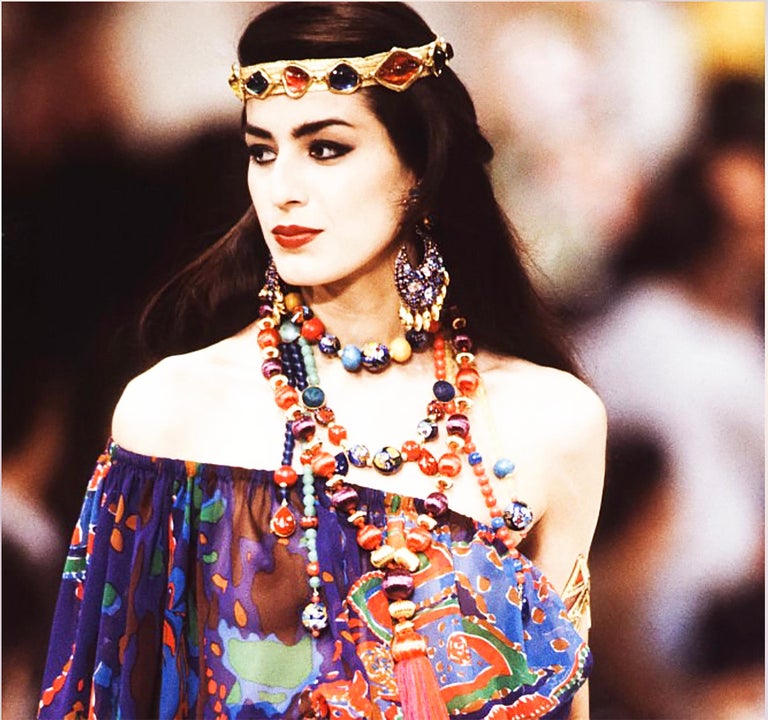 Yves Saint Laurent Necklace Choker Natural Stone and Gold Beads Vintage ...