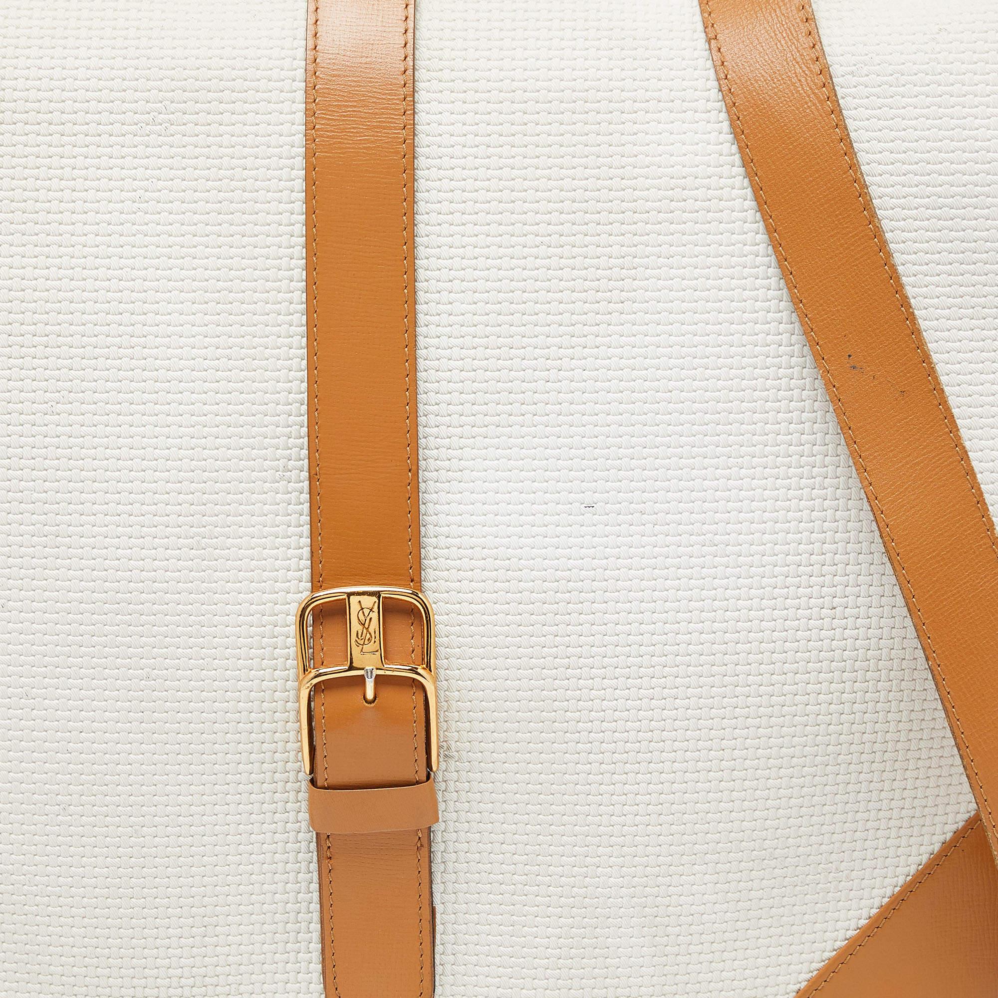 Yves Saint Laurent Off White/Tan Canvas and Leather Vintage Shoulder ...