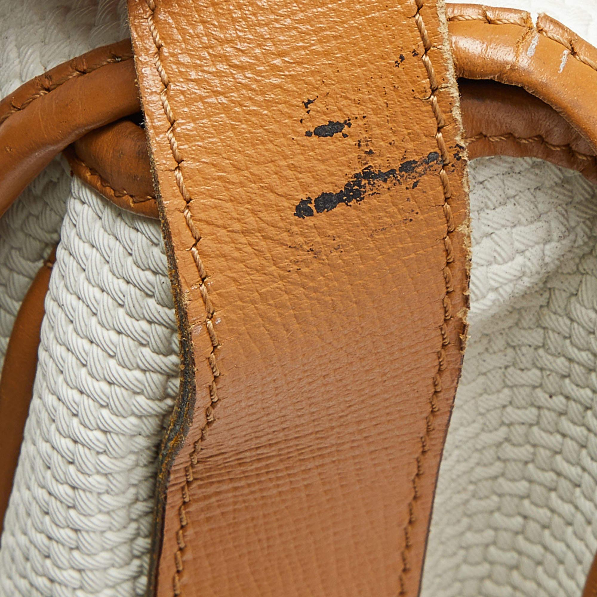 Yves Saint Laurent Off White/Tan Canvas and Leather Vintage Shoulder ...