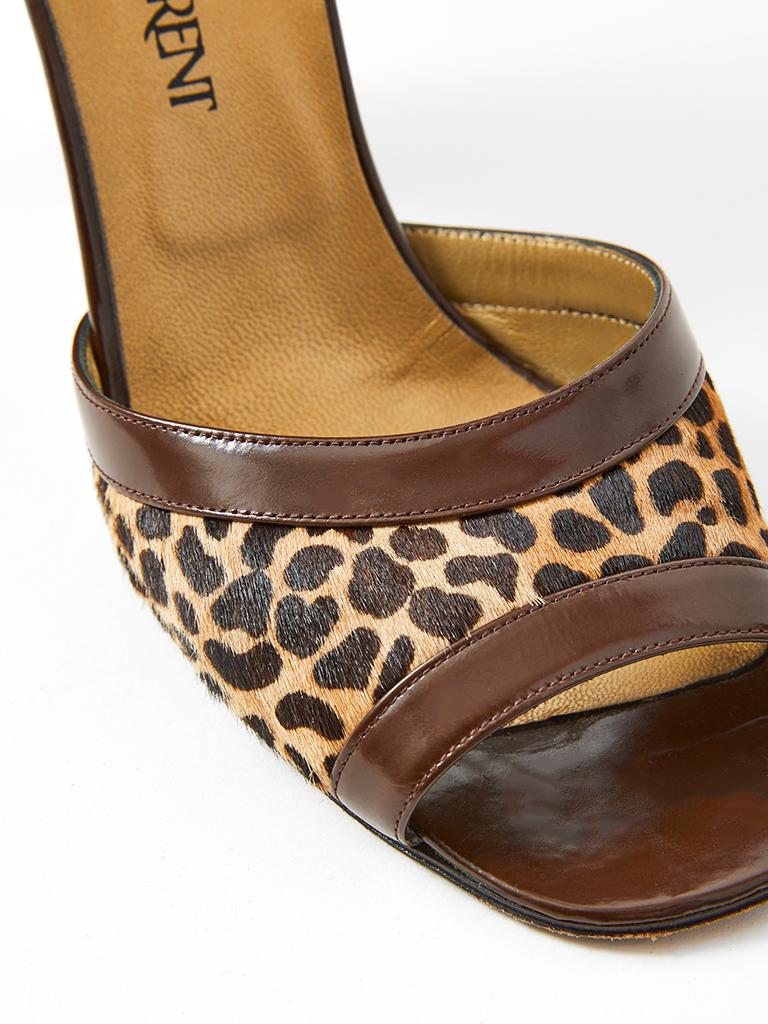 Yves Saint Laurent Open Toe Leopard Pattern Sandal For Sale at 1stDibs