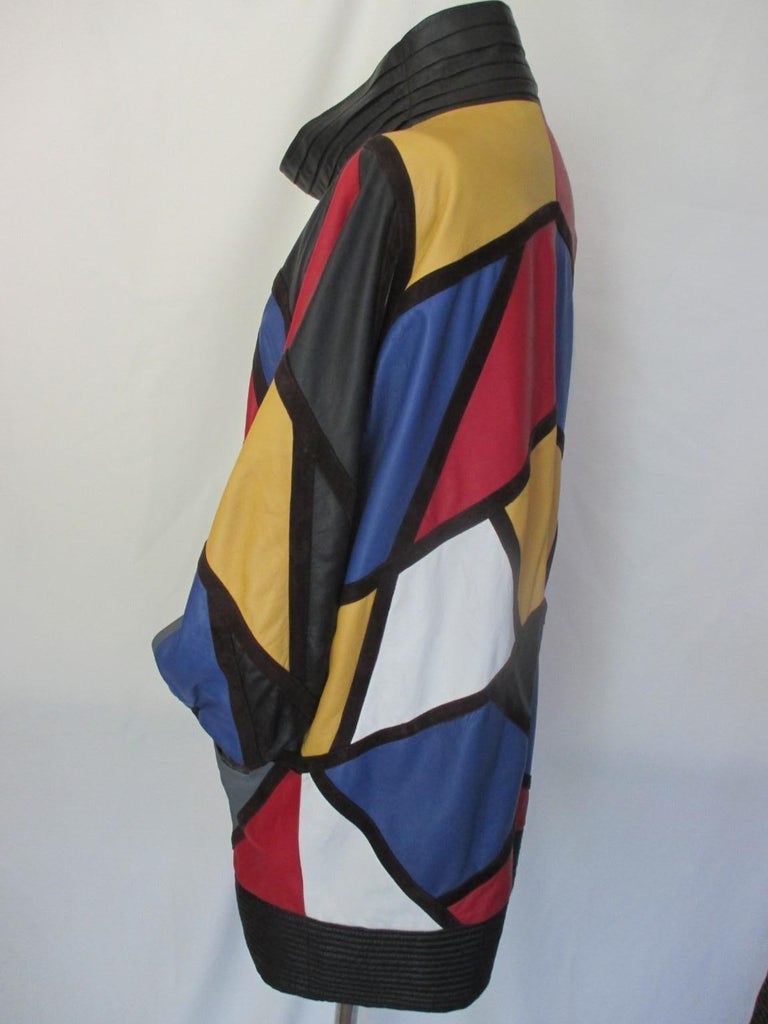 Yves Saint Laurent Piet Mondrian Art Leather Coat For Sale at 1stDibs