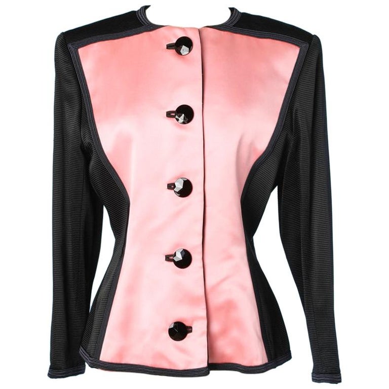 Yves Saint Laurent pink and black satin jacket 1988 at 1stDibs