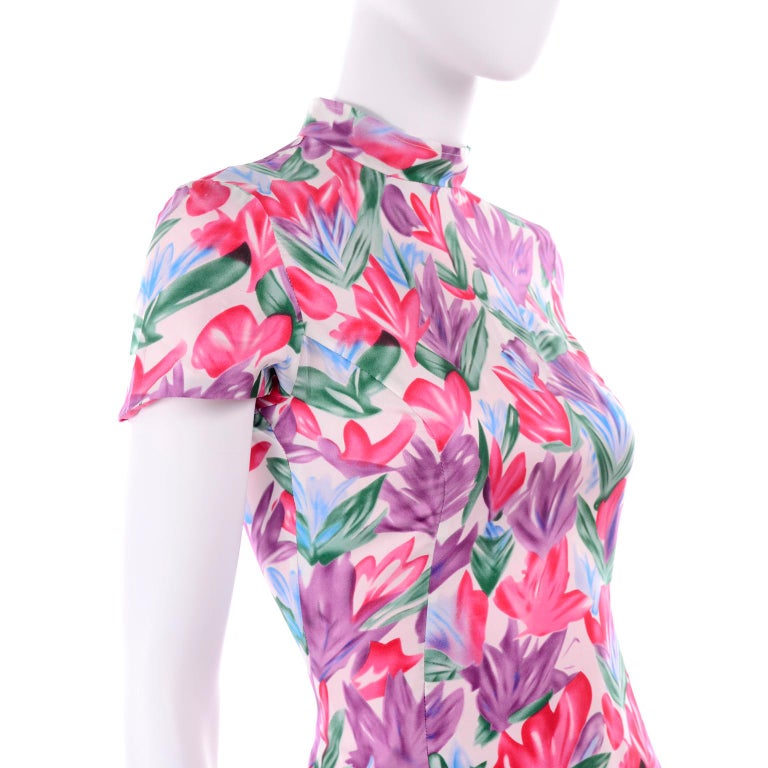 Yves Saint Laurent Pink Blue and Purple Silk Tulip Print YSL Sheath ...