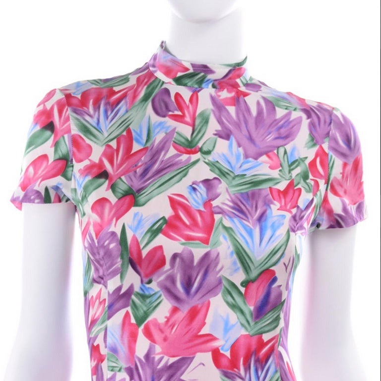 Yves Saint Laurent Pink Blue and Purple Silk Tulip Print YSL Sheath ...