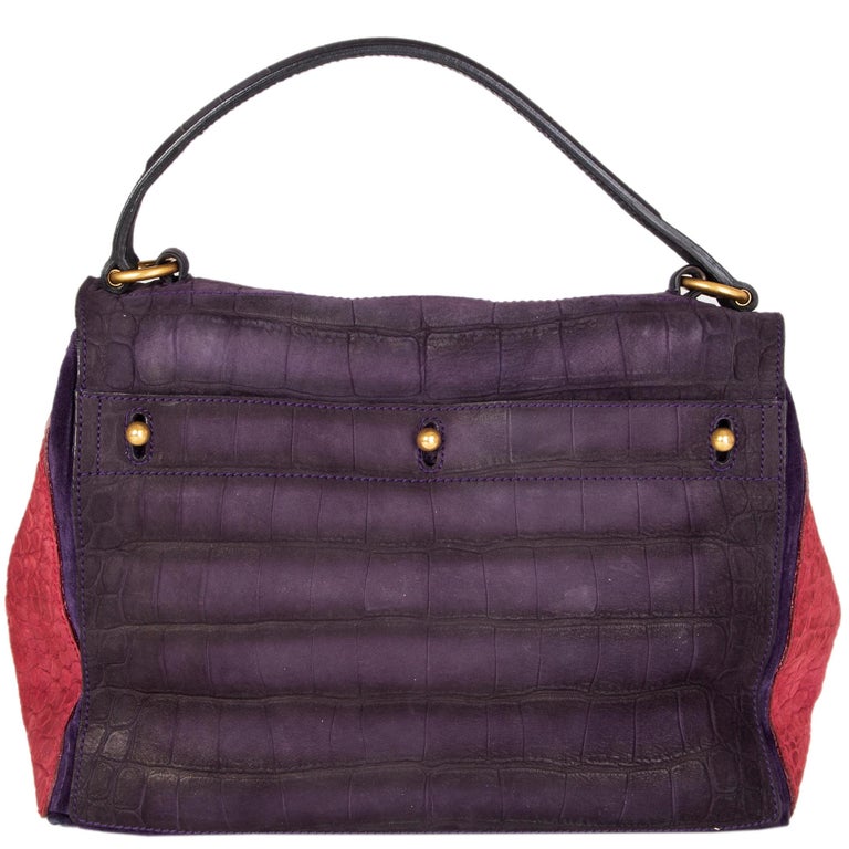 YVES SAINT LAURENT pink purple red FAUX CROCO suede MUSE TWO Satchel ...
