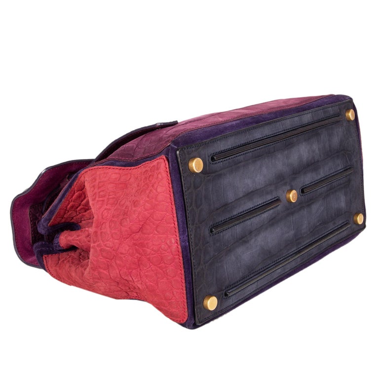 YVES SAINT LAURENT pink purple red FAUX CROCO suede MUSE TWO Satchel ...