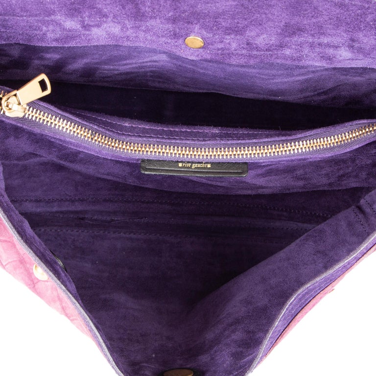 YVES SAINT LAURENT pink purple red FAUX CROCO suede MUSE TWO Satchel ...