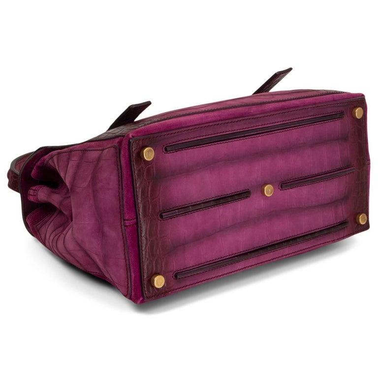 YVES SAINT LAURENT purple suede MUSE TWO MEDIUM CROC Satchel Bag For ...