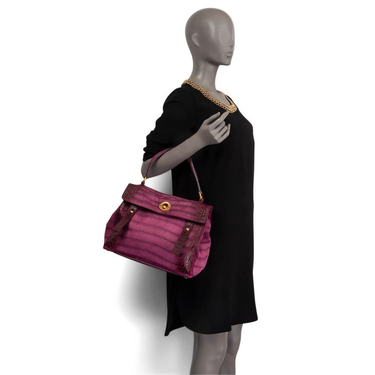 YVES SAINT LAURENT purple suede MUSE TWO MEDIUM CROC Satchel Bag For ...