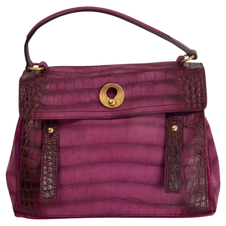 YVES SAINT LAURENT purple suede MUSE TWO MEDIUM CROC Satchel Bag For ...