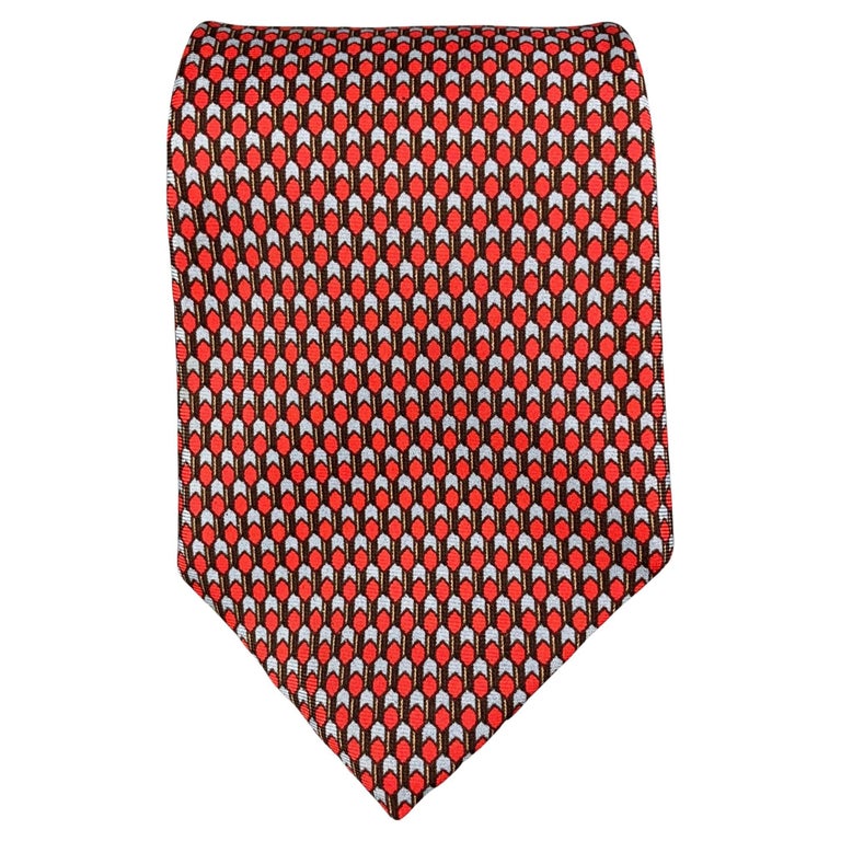 YVES SAINT LAURENT Red Blue Print Silk Tie For Sale at 1stDibs