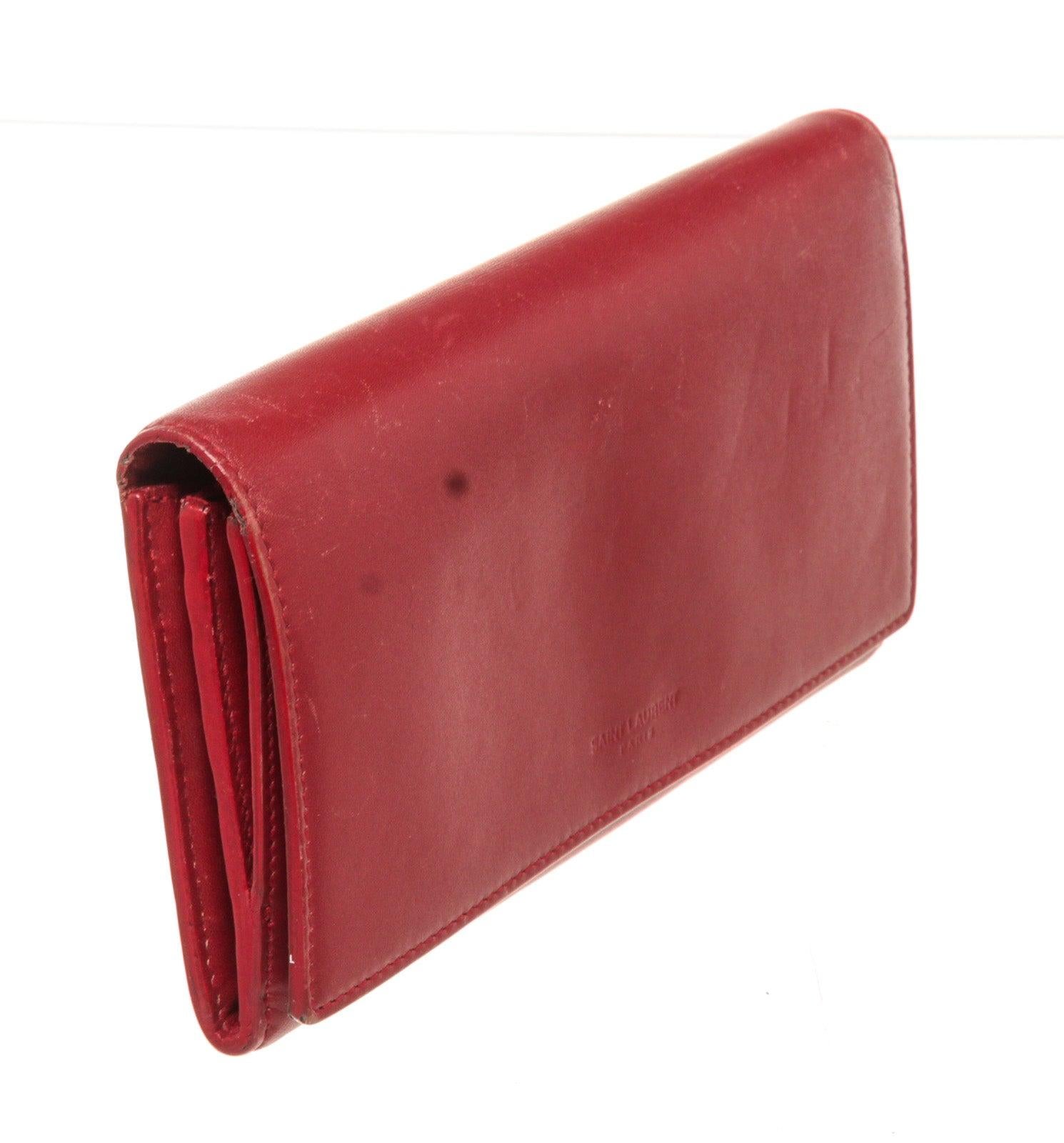 Yves Saint Laurent Red Leather Long wallet with material leather, gold ...
