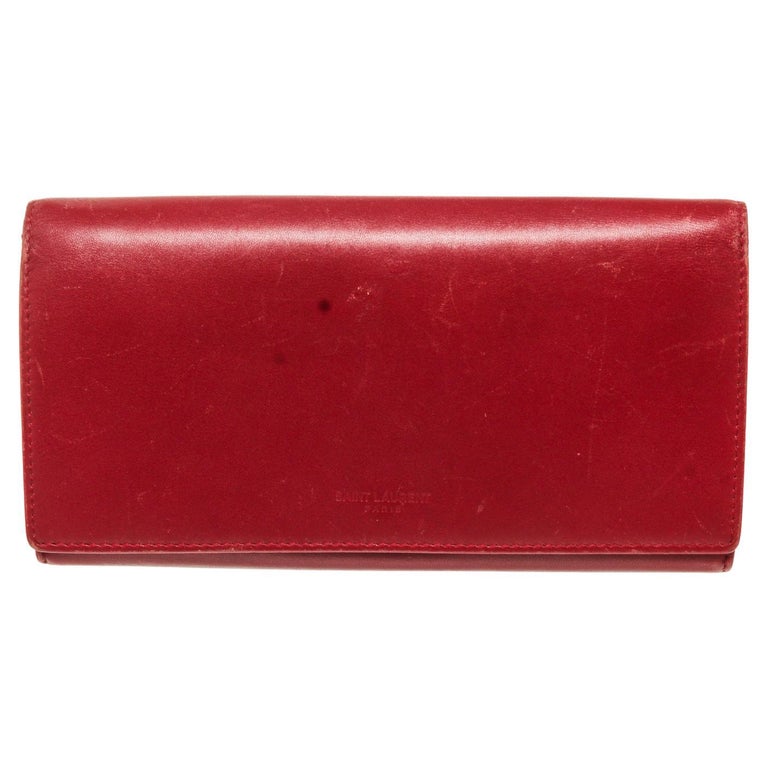 Yves Saint Laurent Red Leather Long wallet with material leather, gold ...