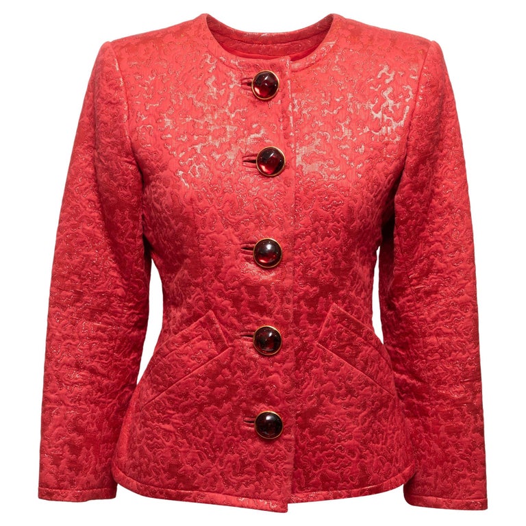 Yves Saint Laurent Red Metallic Jacquard Jacket For Sale at 1stDibs