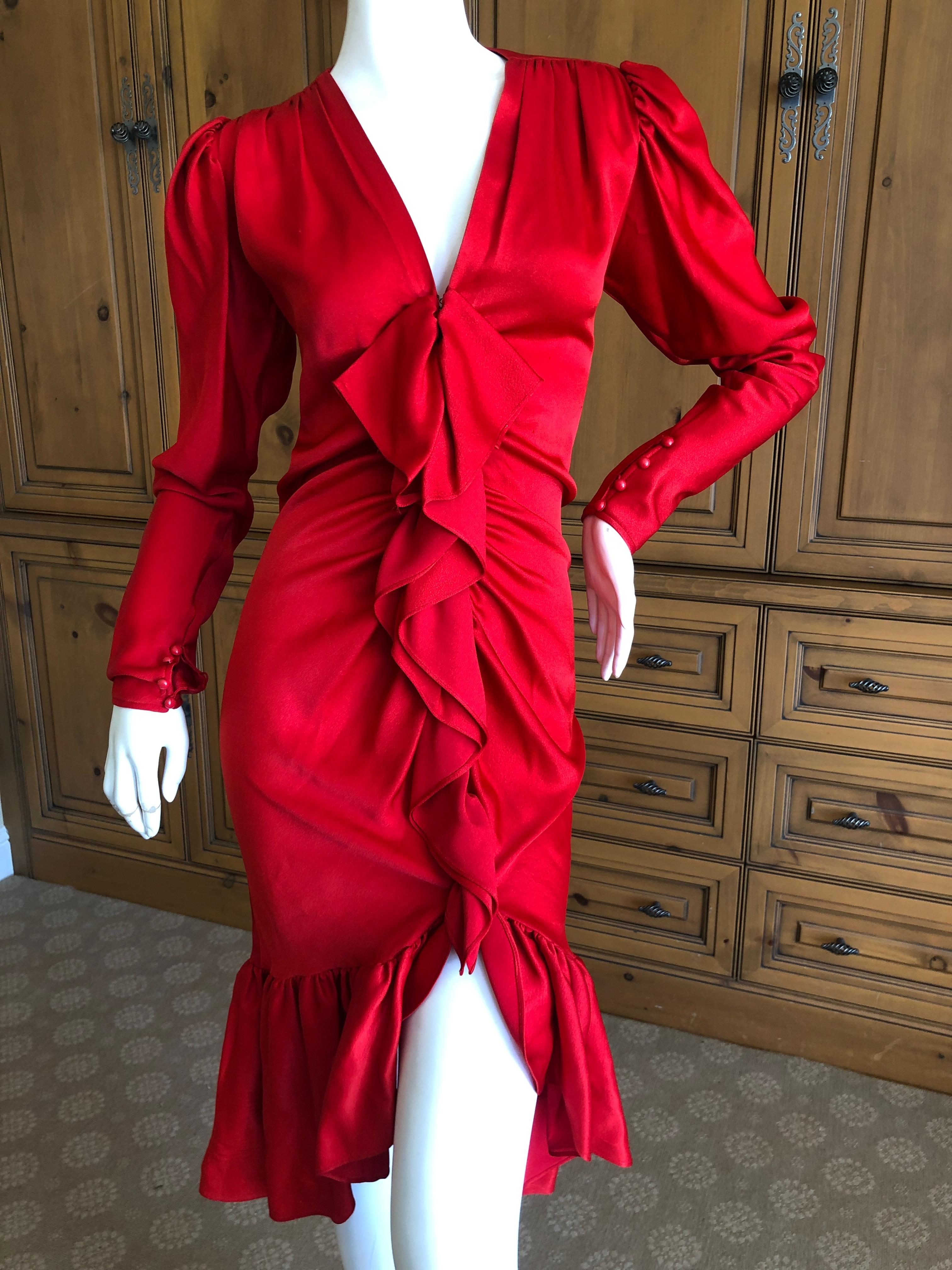 Yves Saint Laurent Rive Gauche 1970's Red Ruffle Dress For Sale at ...