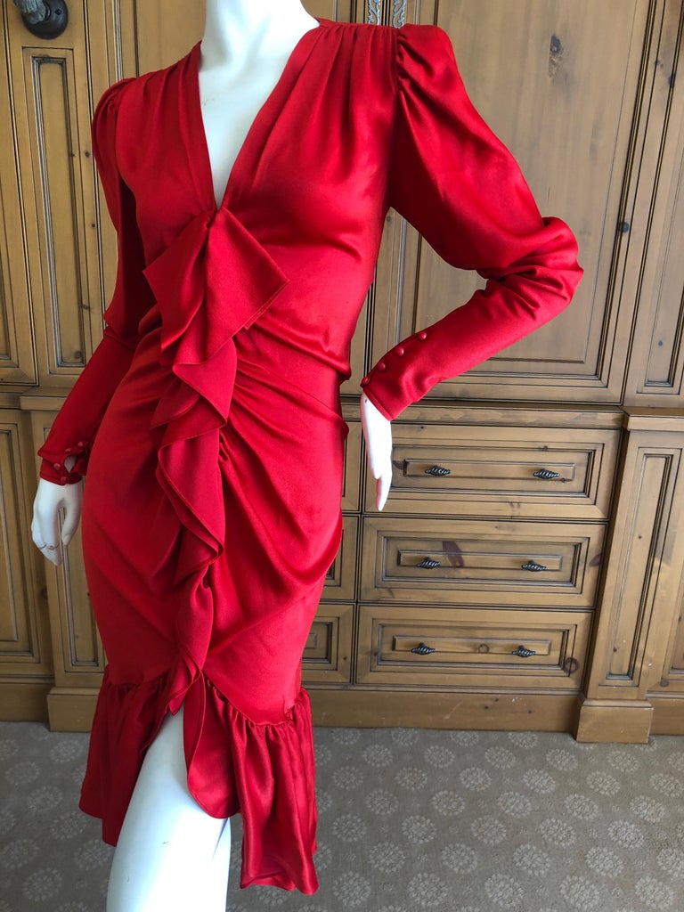 Yves Saint Laurent Rive Gauche 1970's Red Ruffle Dress For Sale at ...