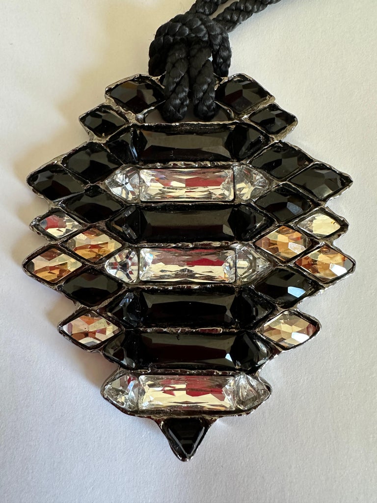 Yves Saint Laurent Rive Gauche 1980's Large Crystal Pendant on Silken ...