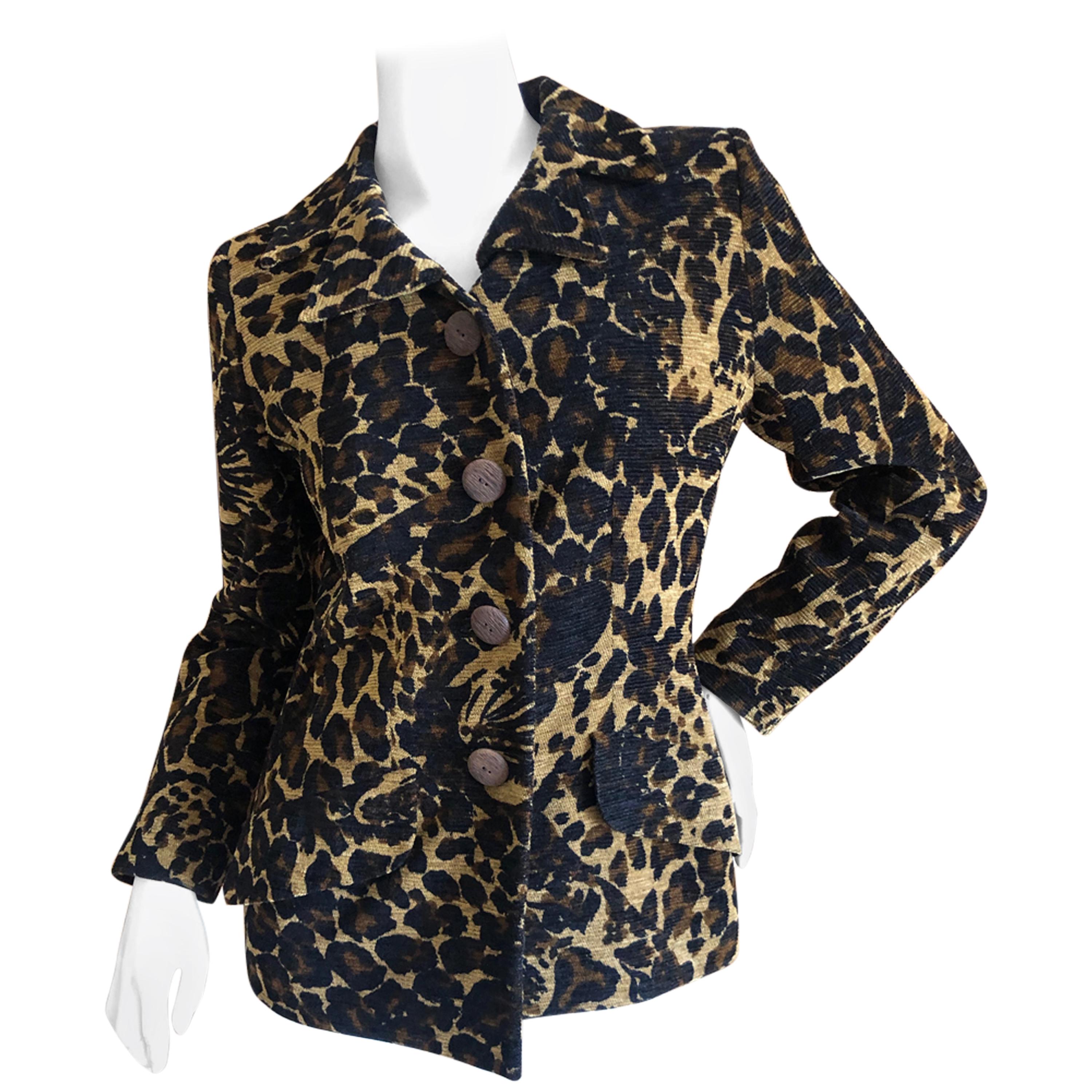 Yves Saint Laurent Rive Gauche 1980's Leopard Pattern Jacket with Wood ...