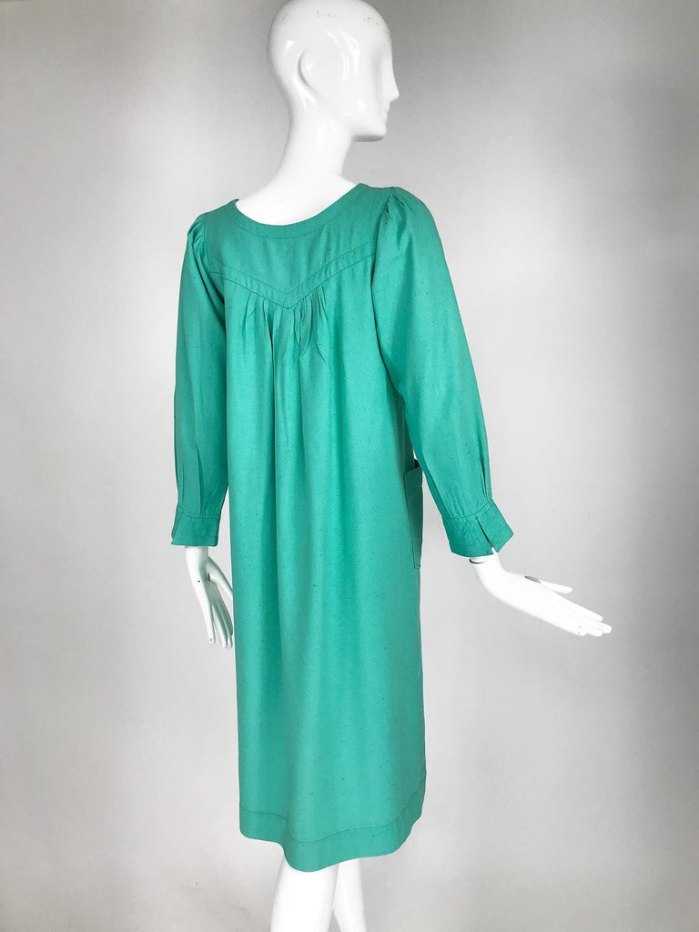 Yves Saint Laurent Rive Gauche Aqua Slub Silk Smock Dress 1970s For ...