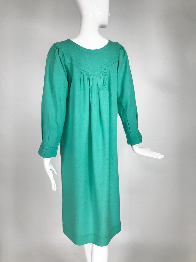 Yves Saint Laurent Rive Gauche Aqua Slub Silk Smock Dress 1970s For ...