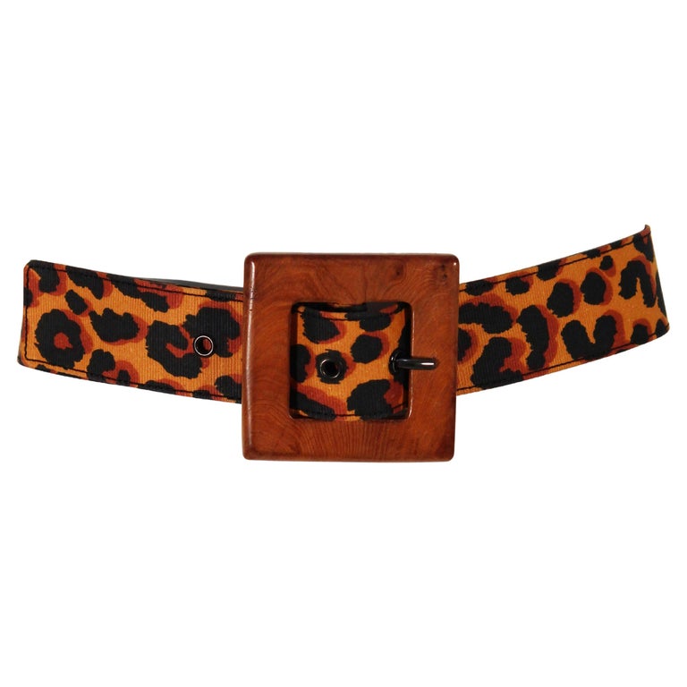 Yves Saint Laurent Rive Gauche Belt Leopard Print with Wood Buckle Rare ...