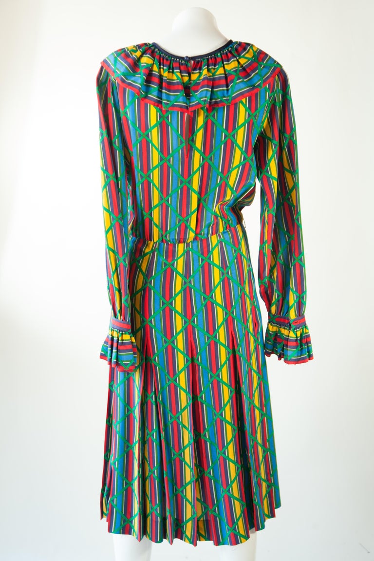 1980s Yves Saint Laurent Rive Gauche Multi-Color Dress For Sale at 1stDibs