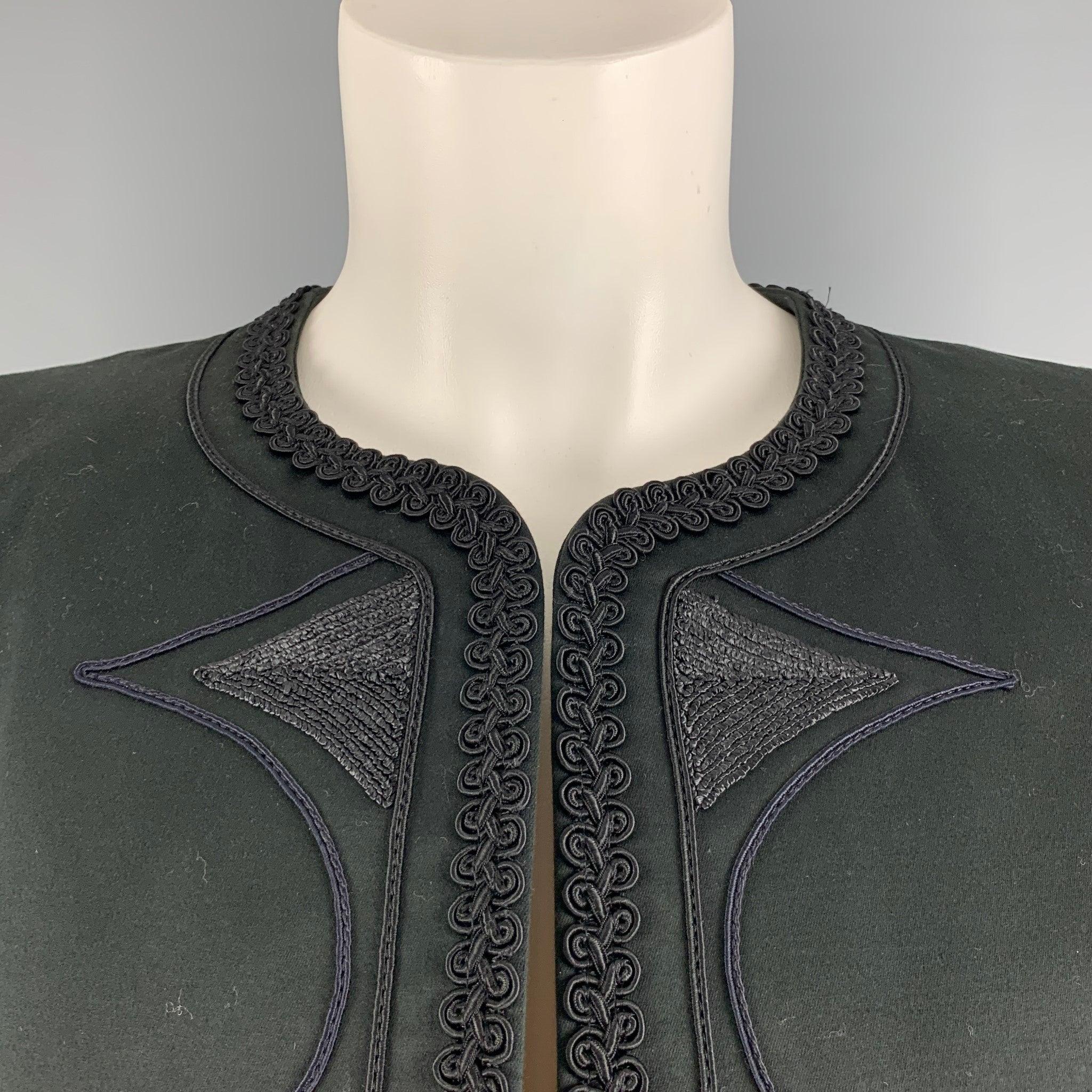 YVES SAINT LAURENT RIVE GAUCHE Size 8 Black Cotton Ribbon Jacket Blazer ...