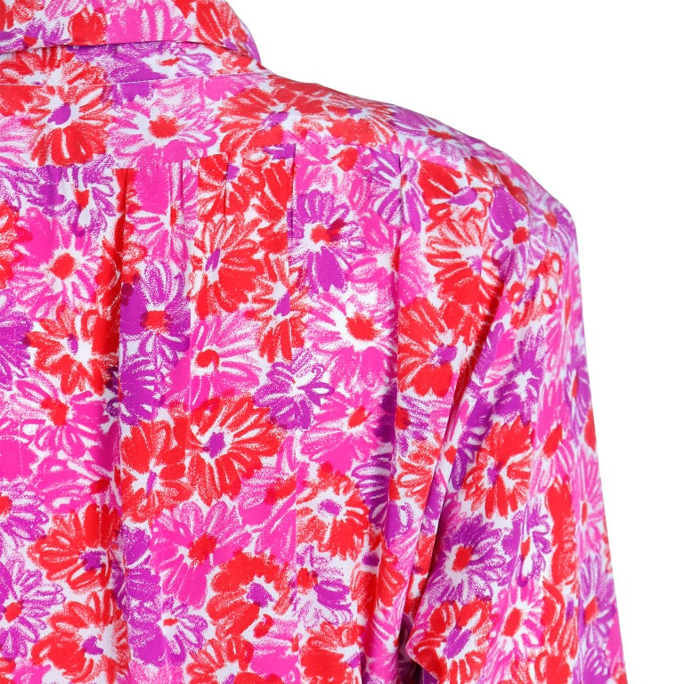 Yves Saint Laurent - Robe de défilé YSL en soie à fleurs roses colorées ...