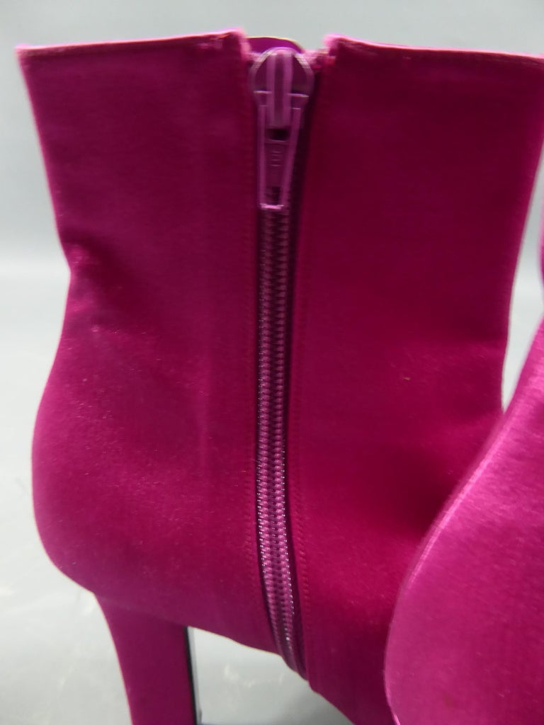 Yves Saint Laurent Shocking Pink Satin Pair of Hill Boots - French ...