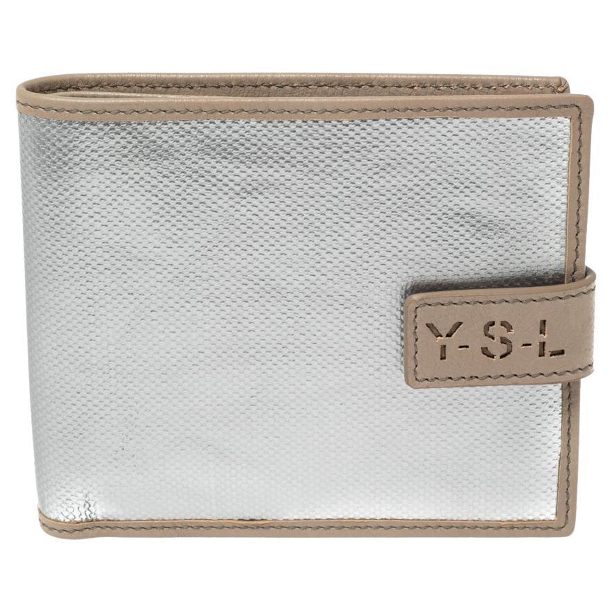 Yves Saint Laurent Grey Smooth Leather Tab Wallet with leather, gold ...
