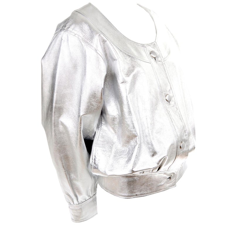 Yves Saint Laurent Silver Leather YSL Vintage Jacket For Sale at 1stDibs